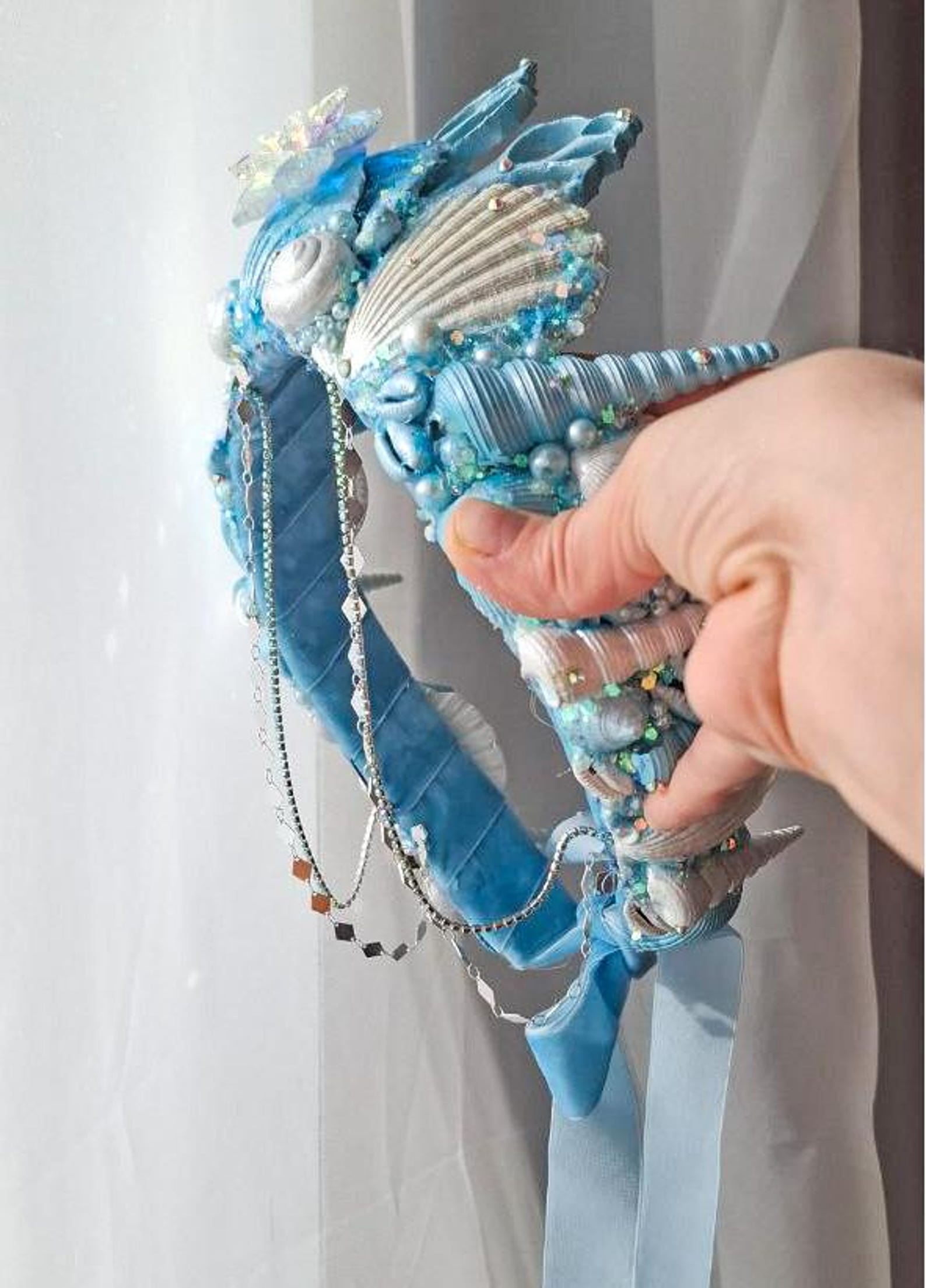 Iridescent Blue Mermaid Crown. Sea Shell Crown Pearl Beach Wedding ...