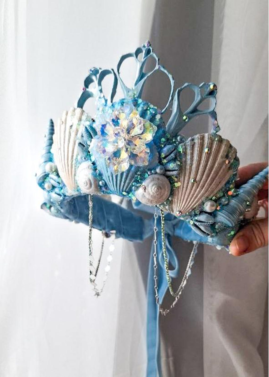 Iridescent Blue Mermaid Crown. Sea Shell Crown Pearl Beach Wedding ...