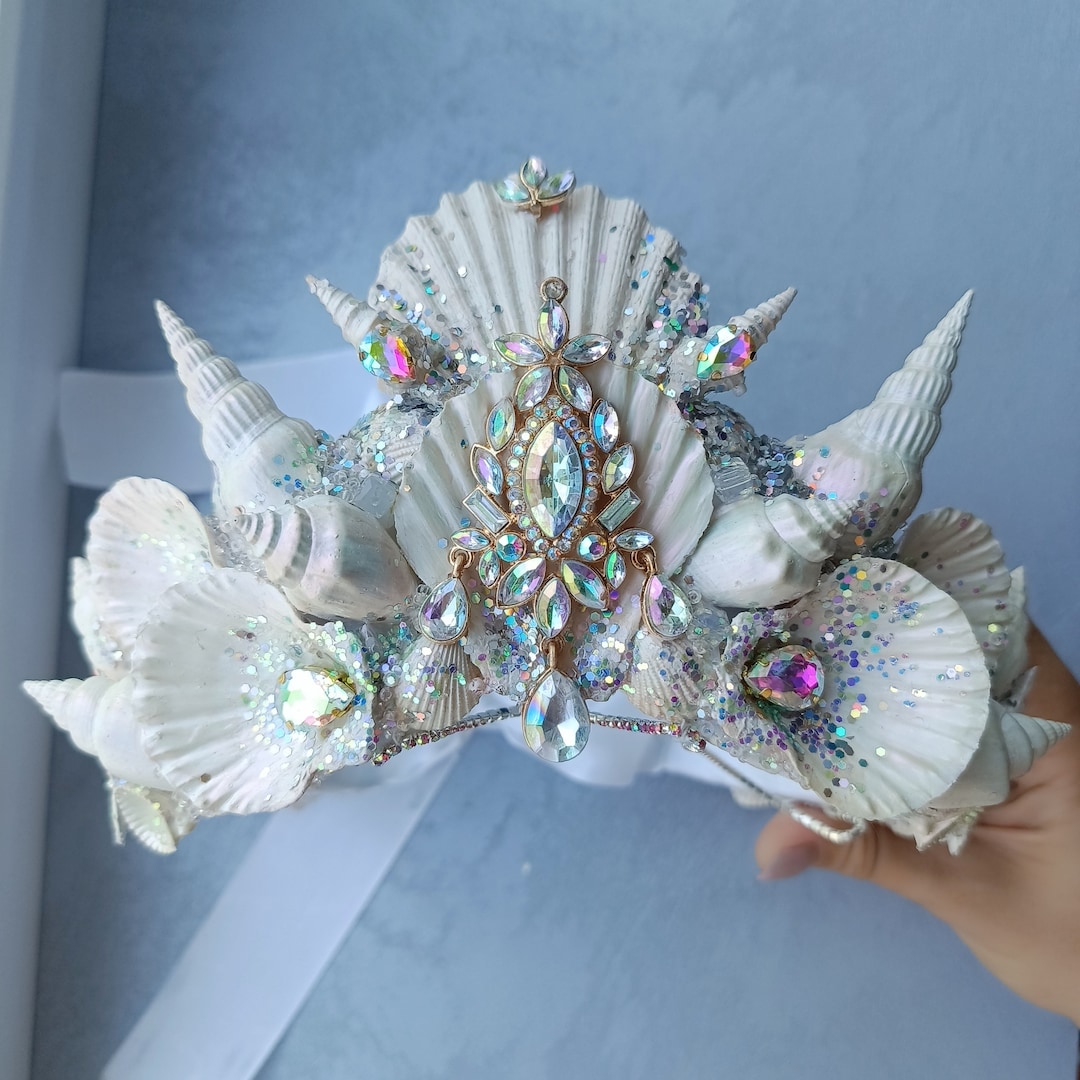 White Mermaid Crown. Burning Man Festival Crown, Shell Crown Iridescent ...