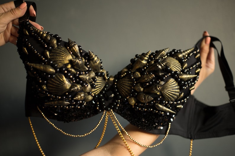 Gothic Mermaid Bra, Black Seashell Bra for Halloween Costume, Siren ...