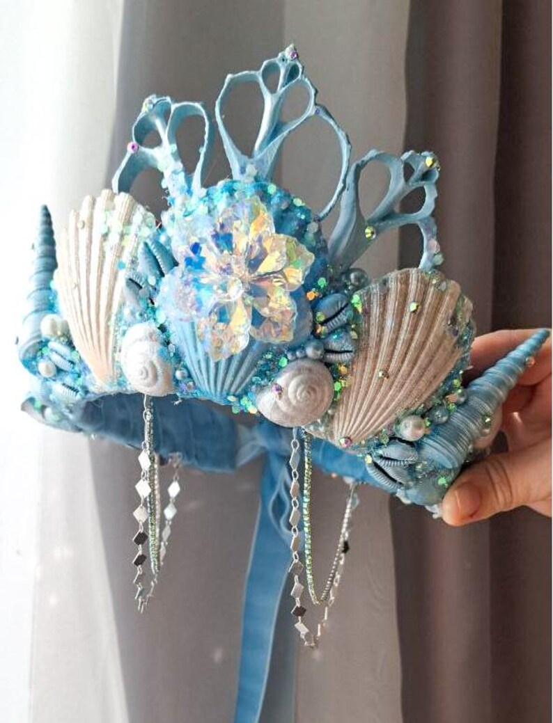 Iridescent Blue Mermaid Crown. Sea Shell Crown Pearl Beach Wedding ...