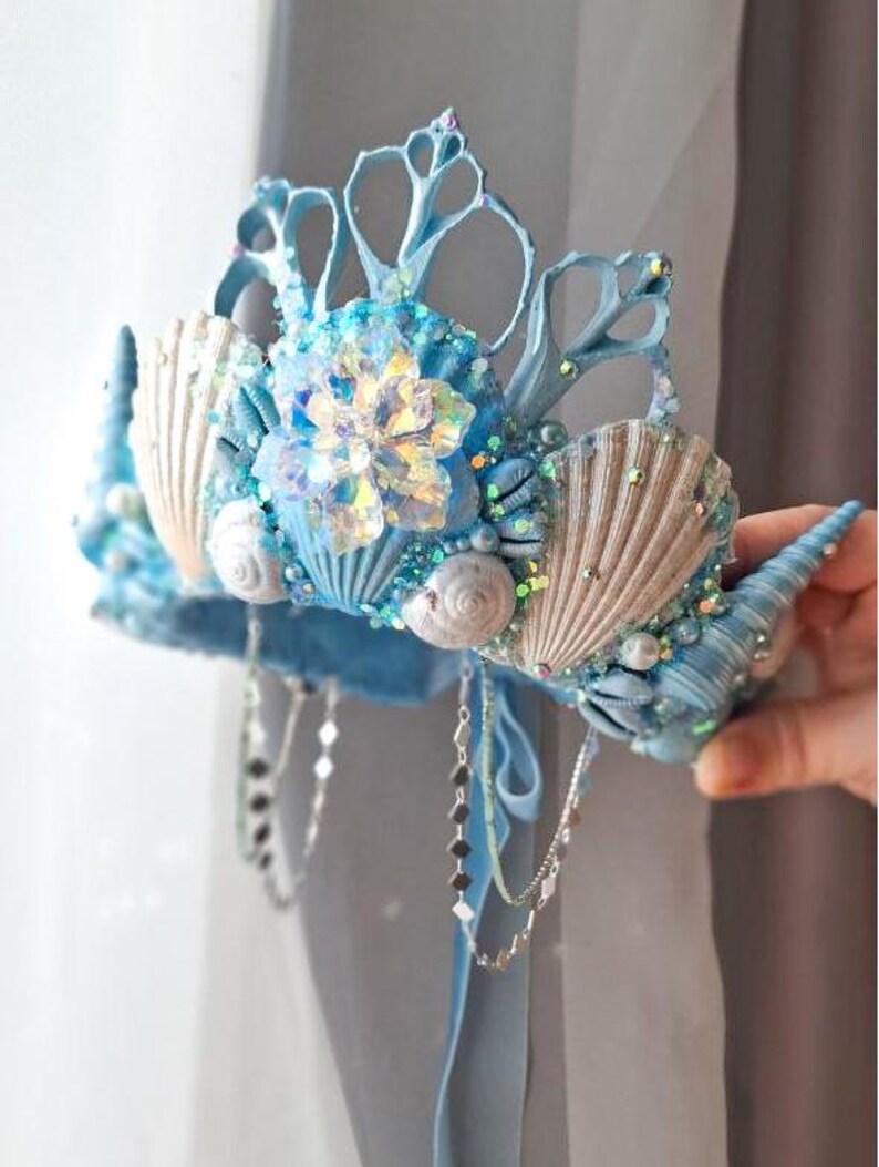 Iridescent Blue Mermaid Crown. Sea Shell Crown Pearl Beach Wedding ...