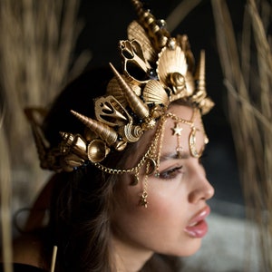 Gold Mermaid Crown, Moon Headpiece. Sea Shell Crown. Halloween ...