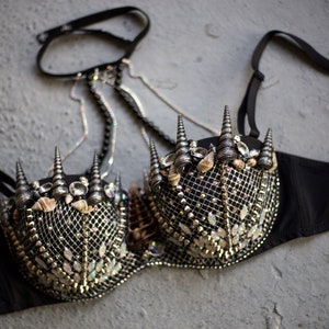 Siren Bra, Gothic Seashell Bra With Choker Black Mermaid Halloween ...
