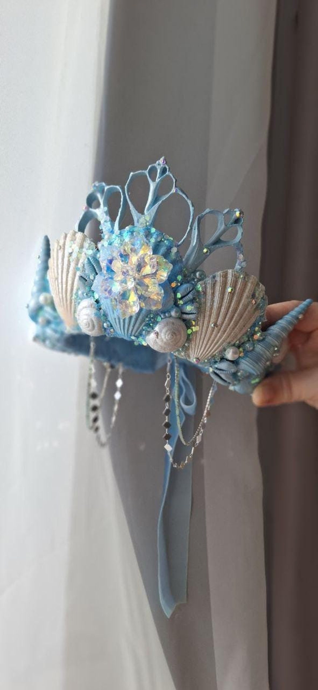 Iridescent Blue Mermaid Crown. Sea Shell Crown Pearl Beach Wedding ...