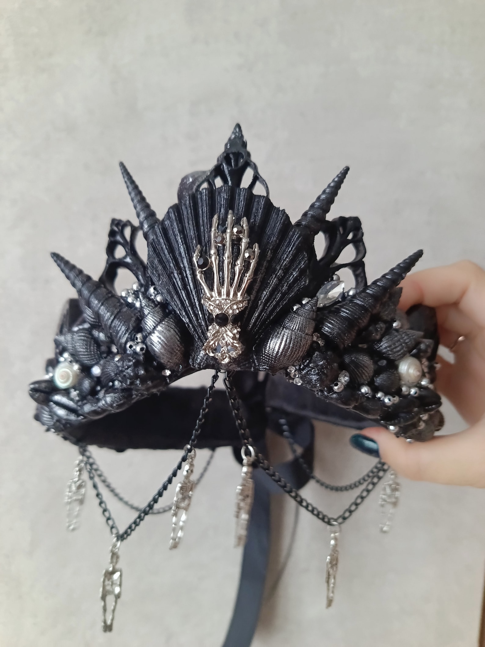 Sceleton Crown Halloween Headpiece. Black Mermaid Crown, Gothic Crown ...