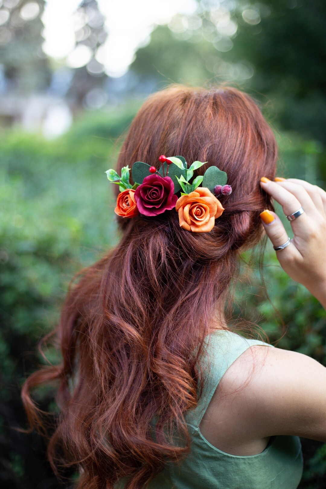 Burgundy Orange Wedding Hair Pins, Autumn Floral Hair Pins for Fall ...