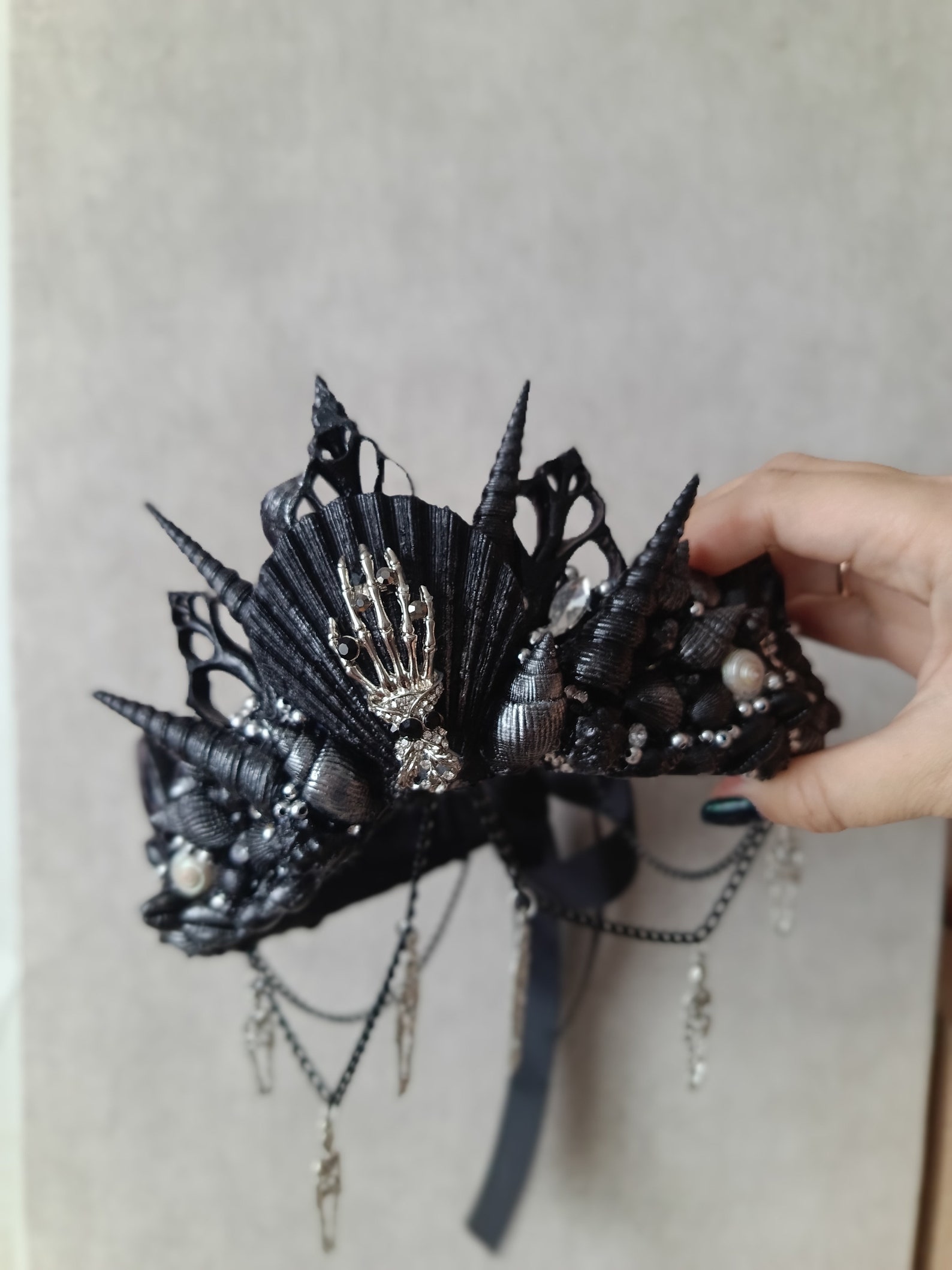 Sceleton Crown Halloween Headpiece. Black Mermaid Crown, Gothic Crown ...