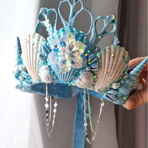 Iridescent Blue Mermaid Crown. Sea Shell Crown Pearl Beach Wedding ...