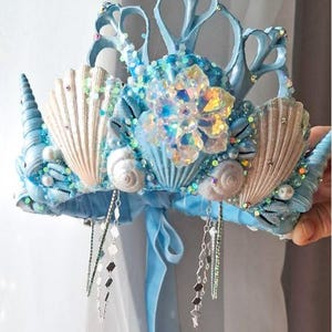 Iridescent Blue Mermaid Crown. Sea Shell Crown Pearl Beach Wedding ...