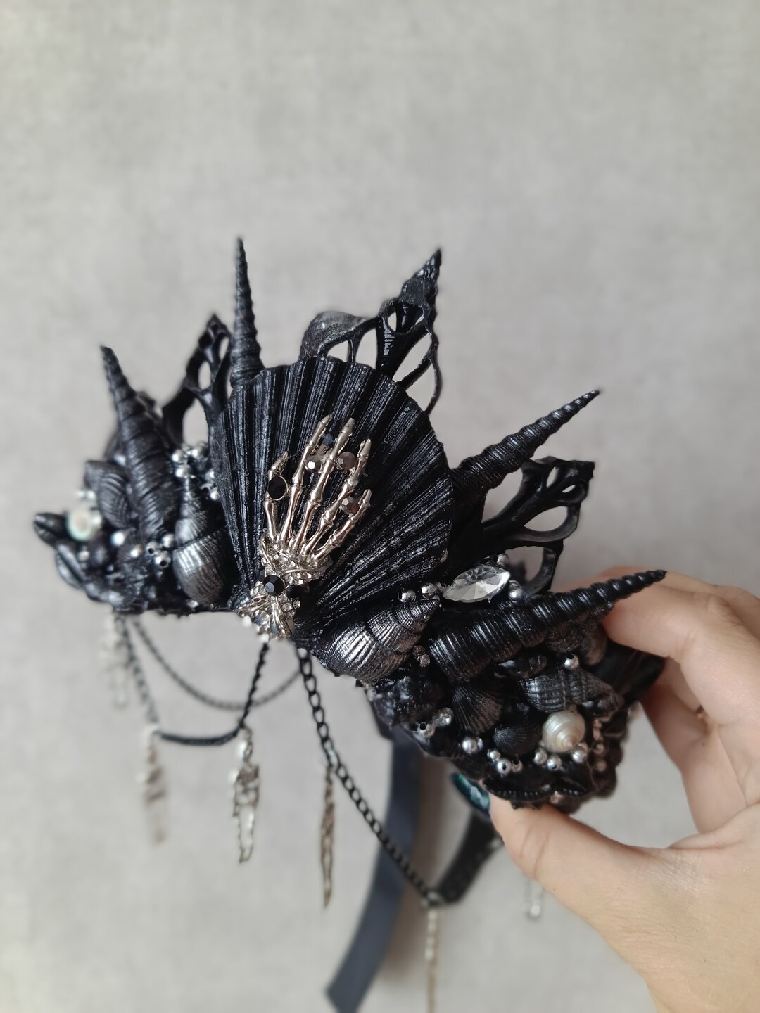 Sceleton Crown Halloween Headpiece. Black Mermaid Crown, Gothic Crown ...