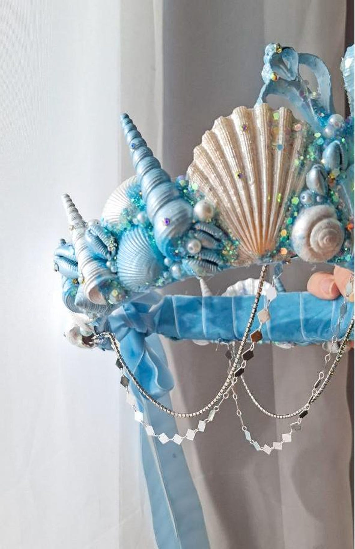 Iridescent Blue Mermaid Crown. Sea Shell Crown Pearl Beach Wedding ...