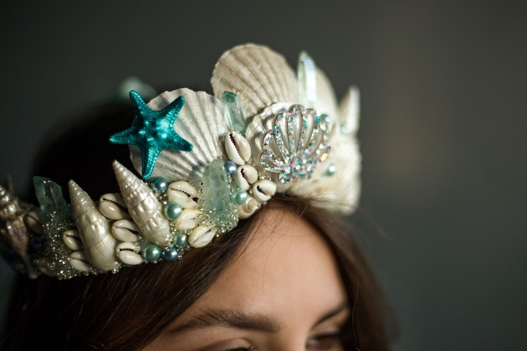 Pearl Mermaid Crown: Iridescent Crystal & Turquoise Quartz, Siren ...