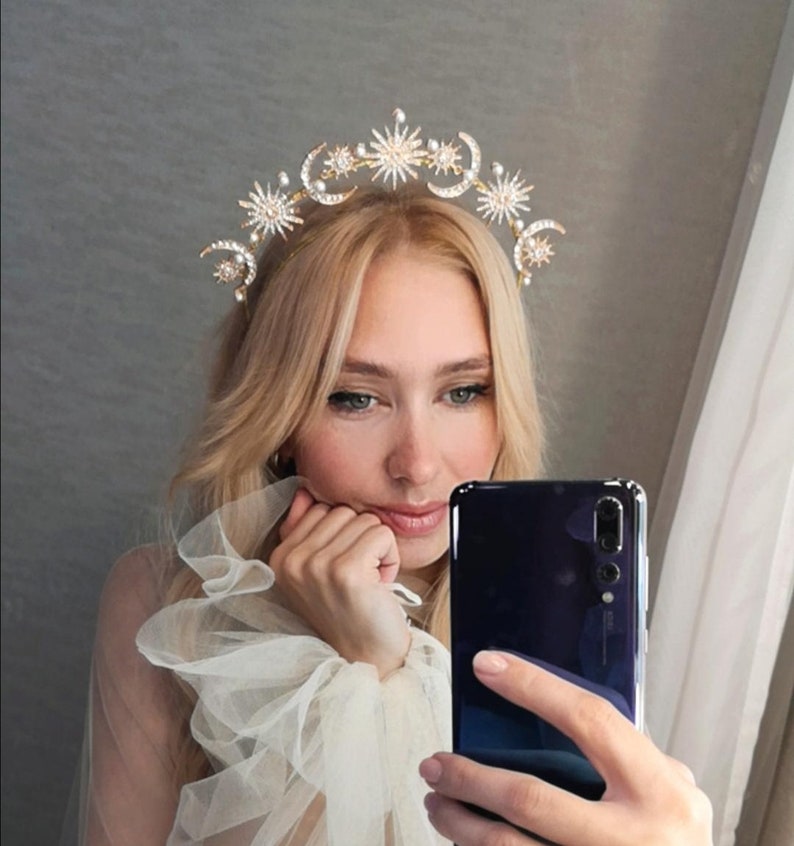Star Tiara. Celestial Headpiece. Gold Halo Crown. Bridal Moon - Etsy