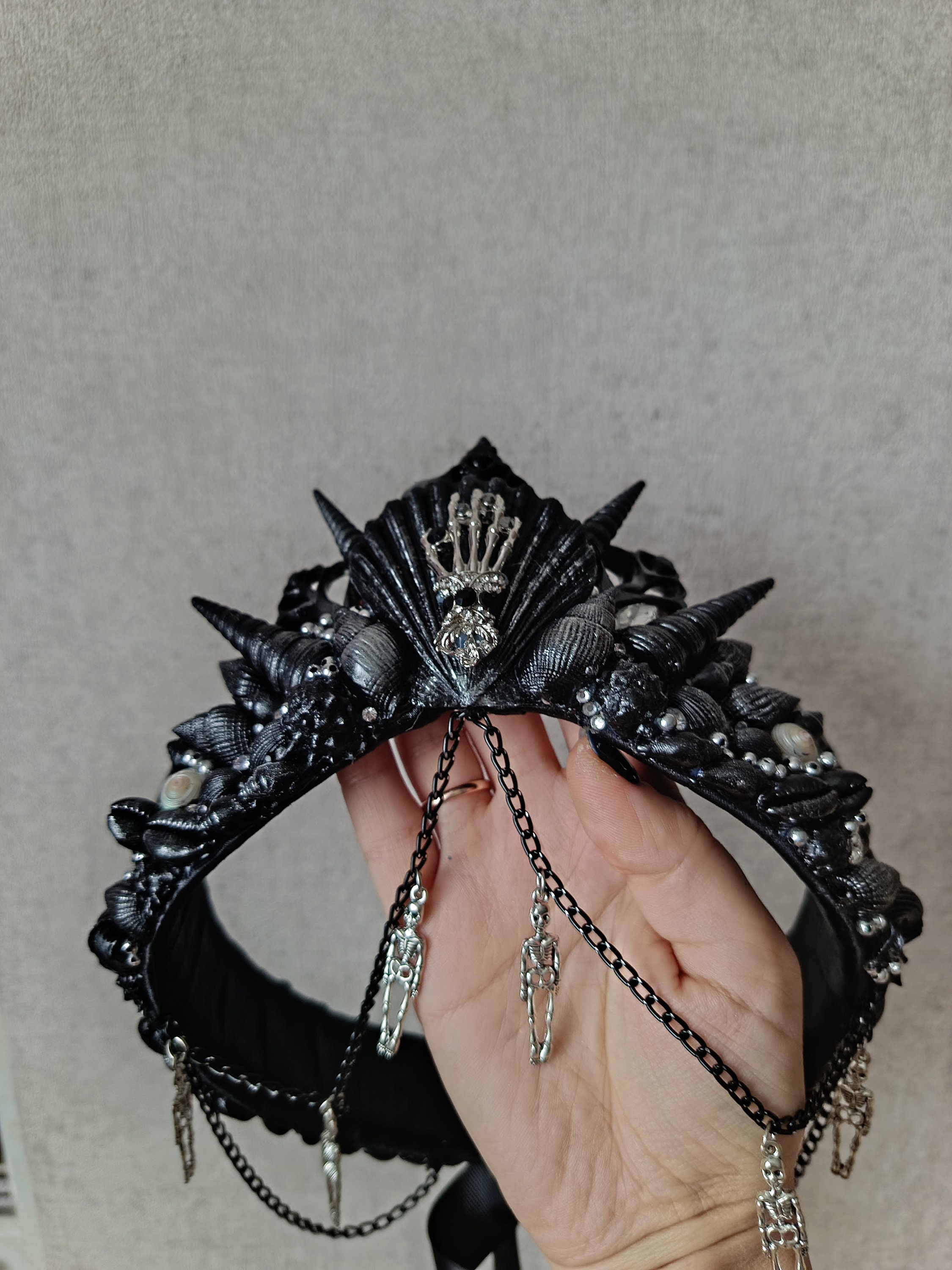 Sceleton Crown Halloween Headpiece. Black Mermaid Crown, Gothic Crown ...