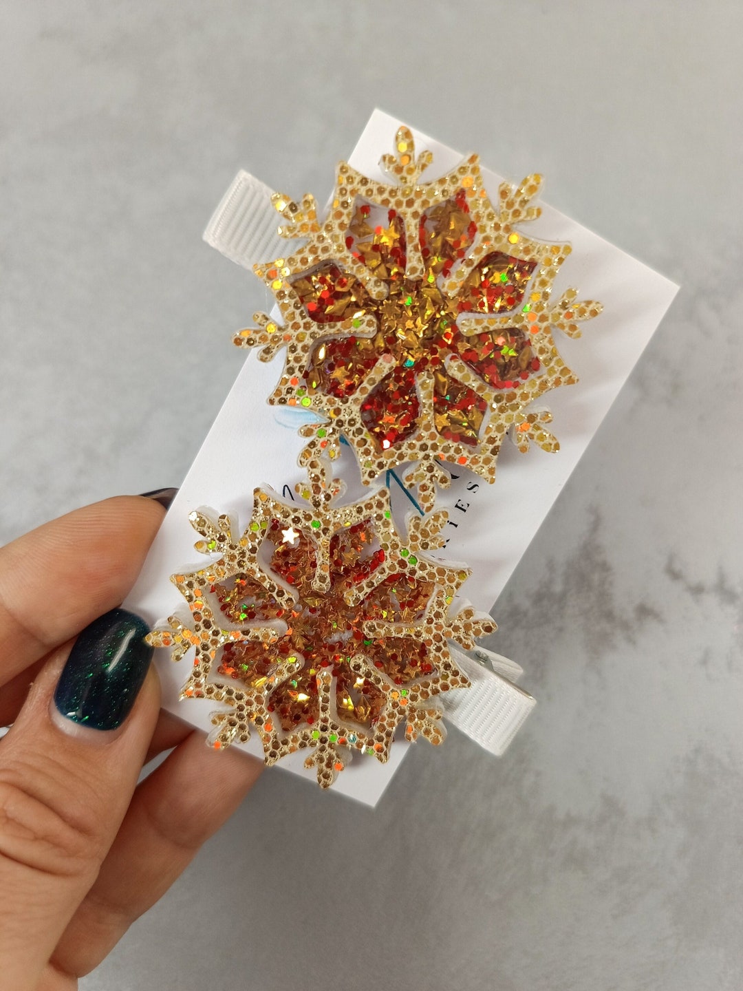 Iridescent Silver Gold Snowflake Hair Clips Set of 2. Winter - Etsy