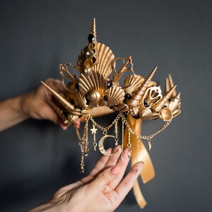 Gold Mermaid Crown, Moon Headpiece. Sea Shell Crown. Halloween ...