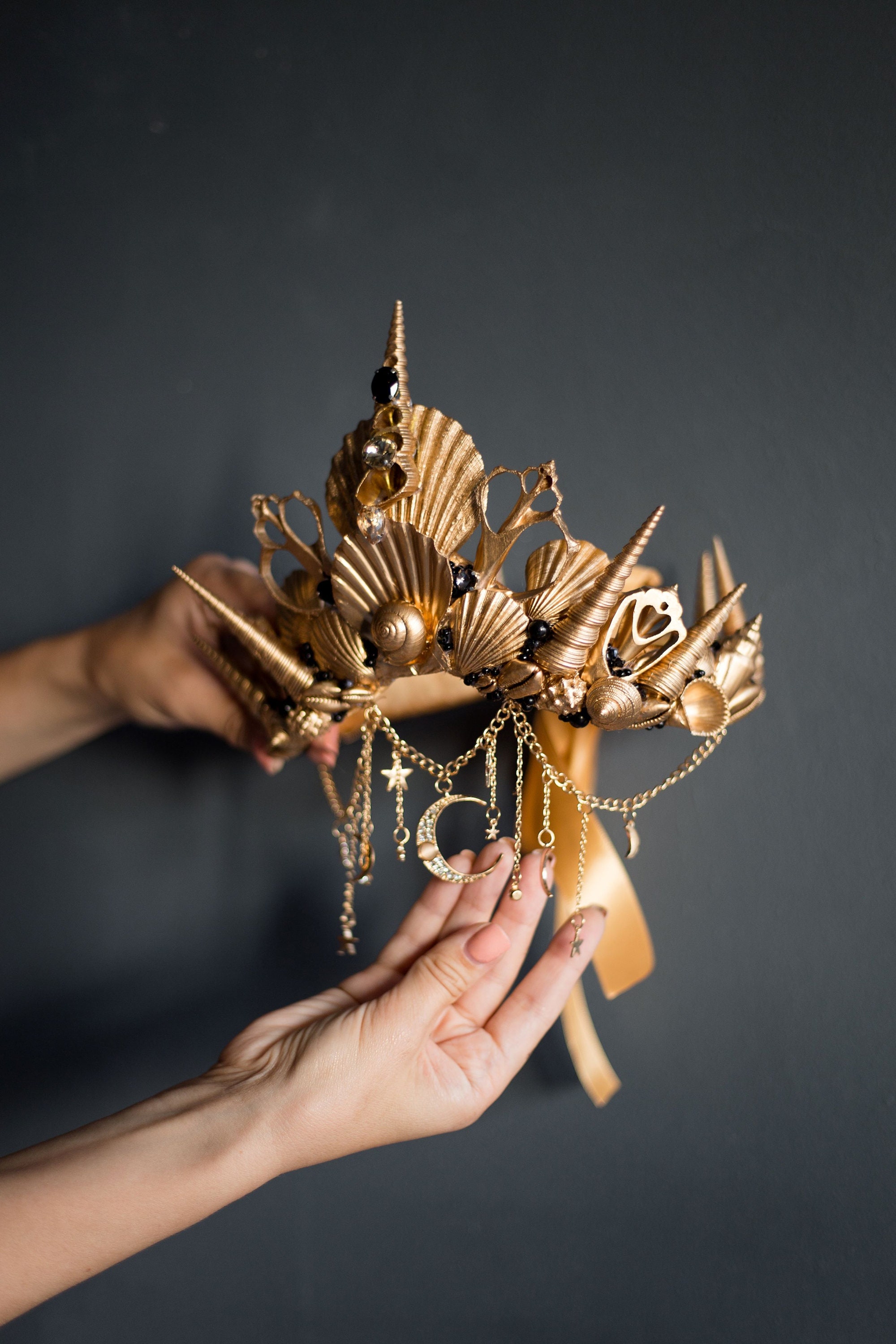 Gold Mermaid Crown, Moon Headpiece. Sea Shell Crown. Halloween ...