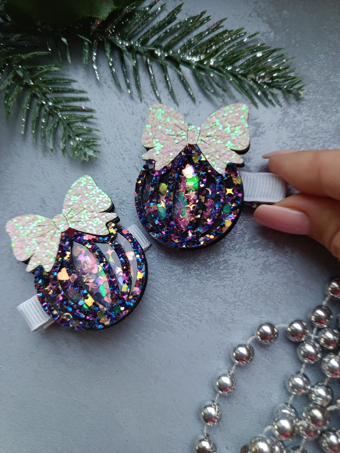 Christmas Ornament Balls Hair Clips. Holiday Hair Clips for New Year ...