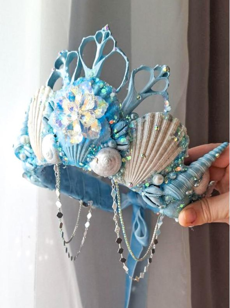 Iridescent Blue Mermaid Crown. Sea Shell Crown Pearl Beach Wedding ...