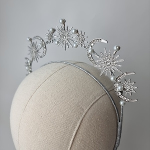 Silver Star Tiara. Celestial Headpiece. Silver Halo Crown. Wedding Moon ...