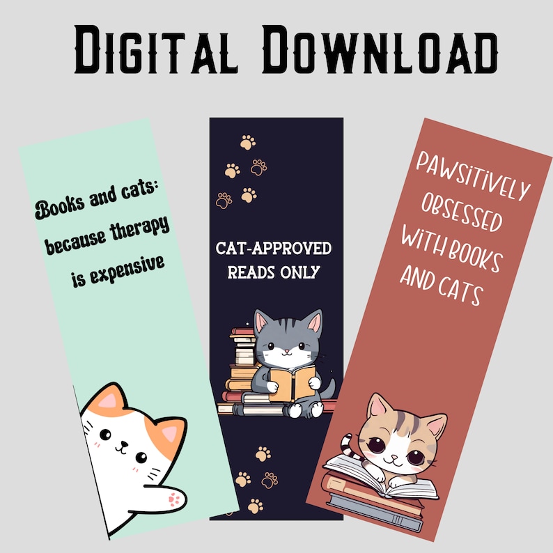 Cute Kawaii Cat Printable Bookmark Png for Book Lovers, Cat Lady ...