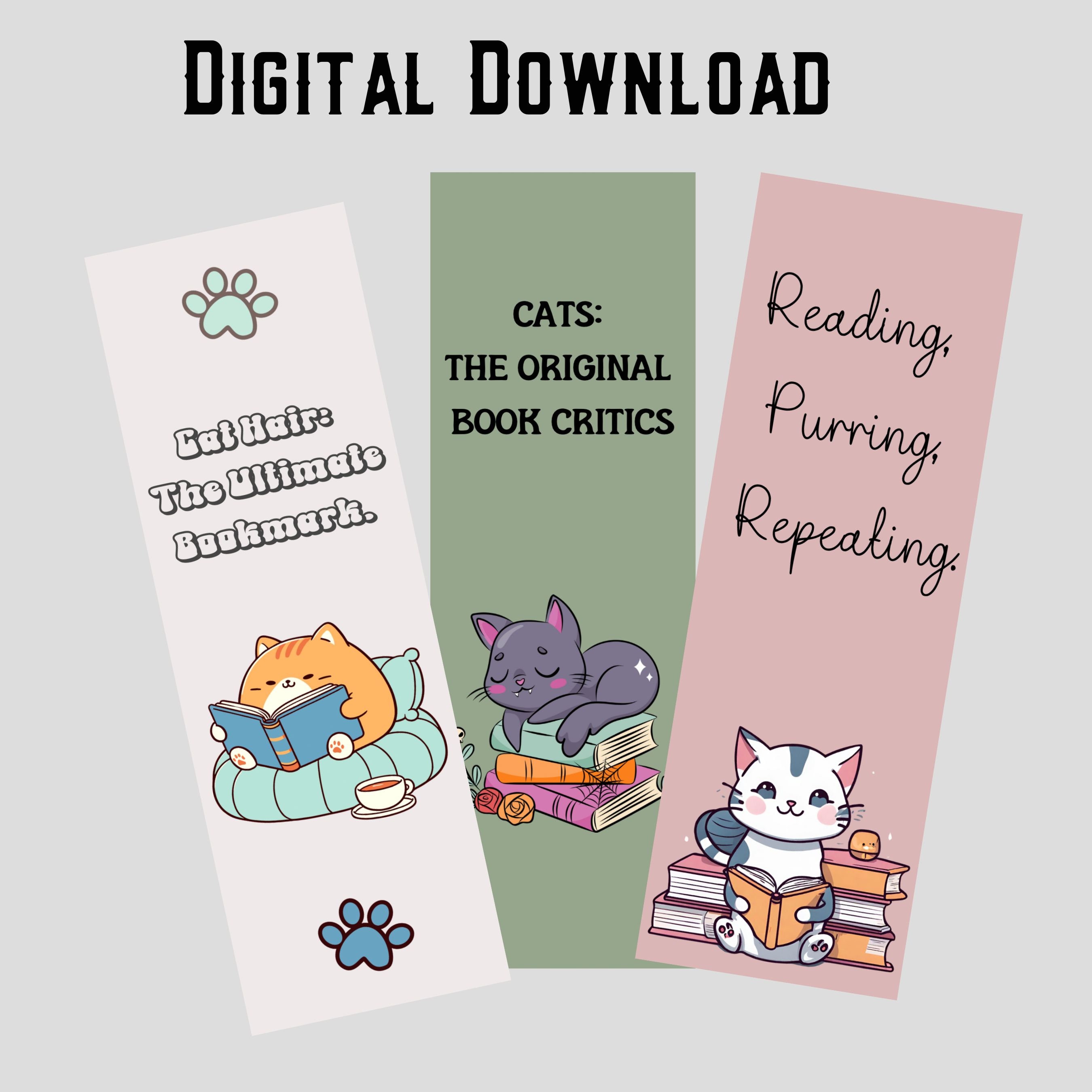 Cute Kawaii Cat Printable Bookmark Png for Book Lovers, Cat Lady ...