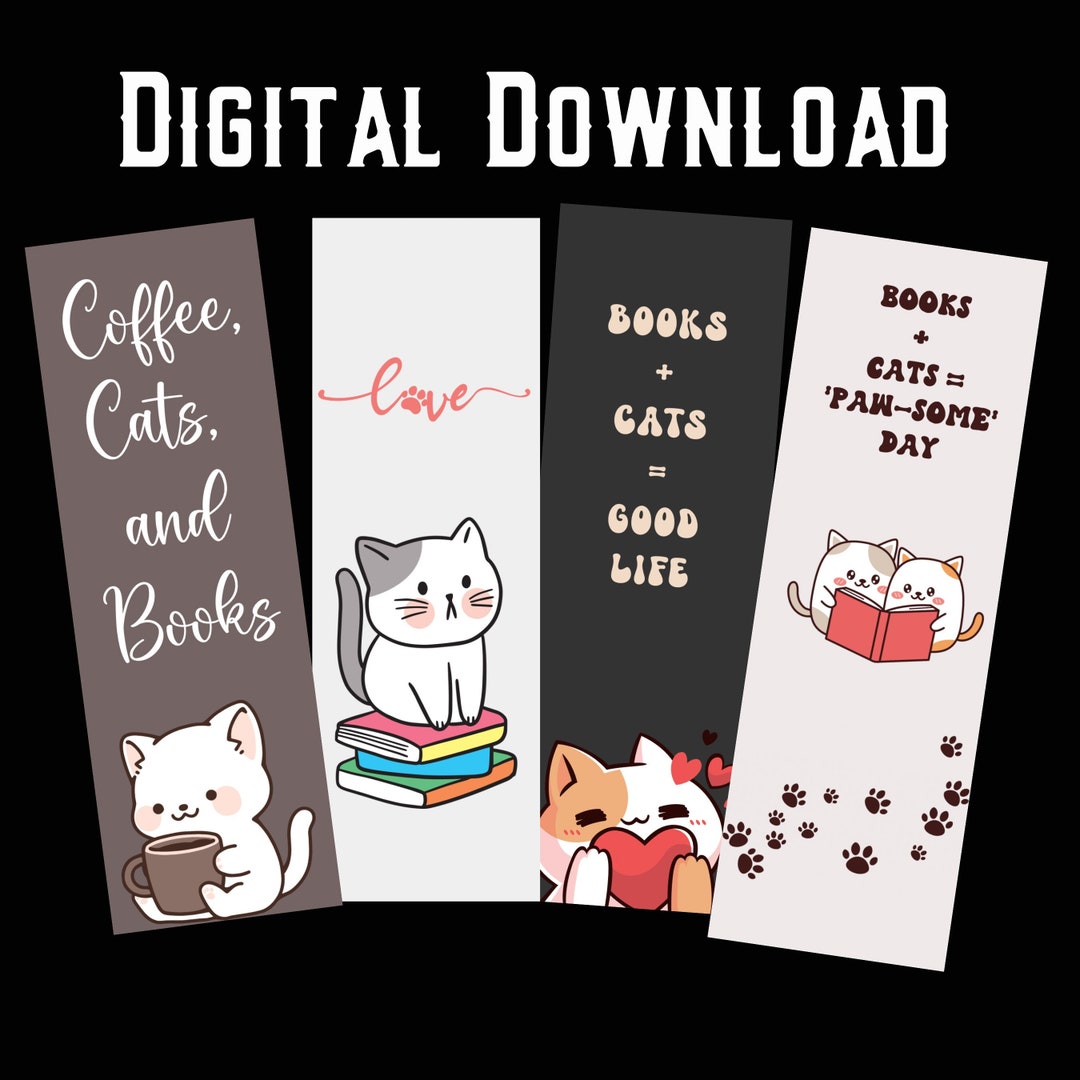 Cute Kawaii Cat Printable Bookmark Png for Book Lovers, Cat Lady ...