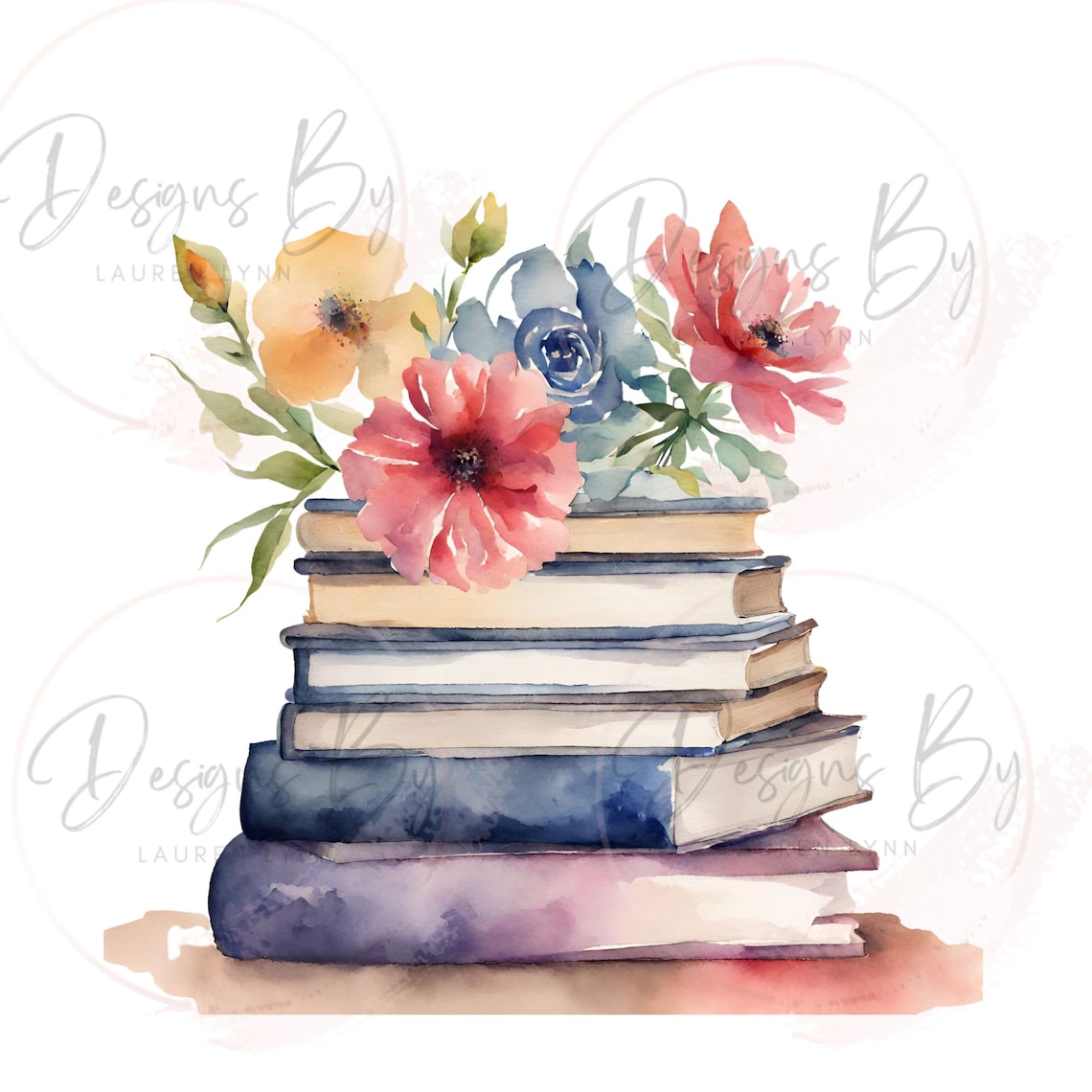 Watercolor Book Png Clipart, Stack of Books With Flowers, Floral Book ...