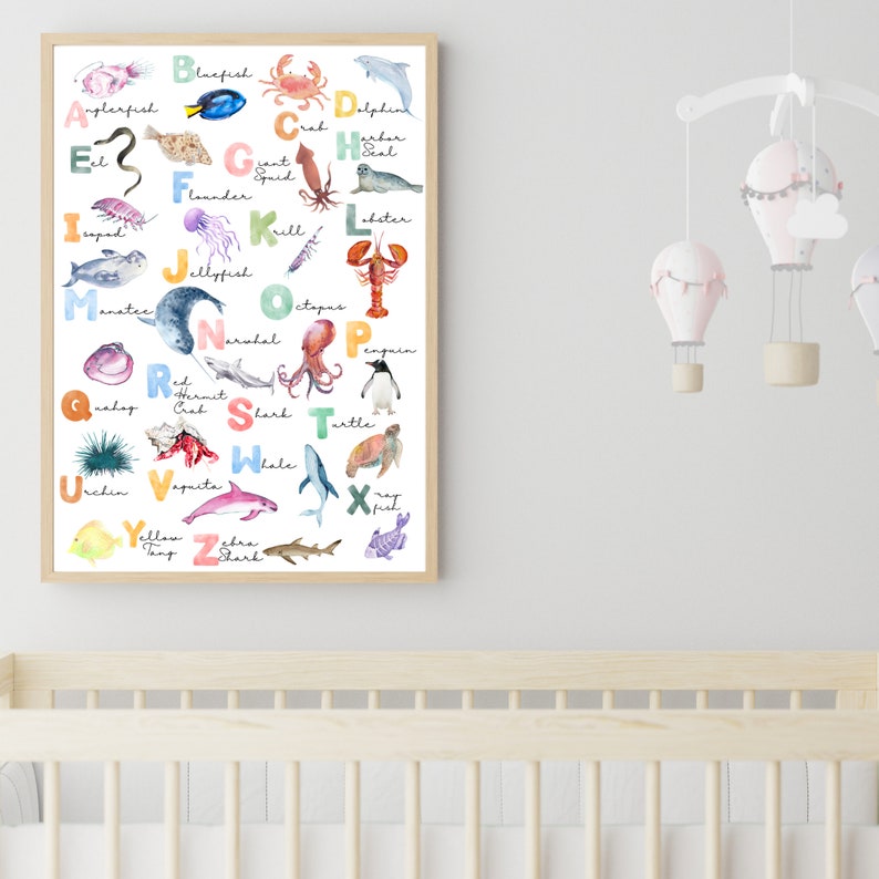 A to Z Sea Animals Watercolor Print | Nursery Art | Playroom Art ...