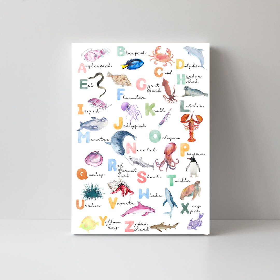 A to Z Sea Animals Watercolor Print | Nursery Art | Playroom Art ...