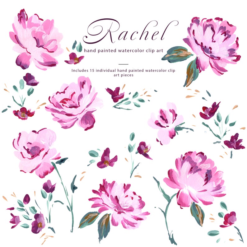 Gouache Floral Clipart Rachel Hand Painted Roses for - Etsy