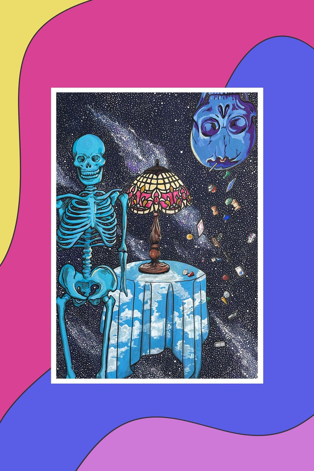 Skeletons Art Print Original Gouache Painting Dreamy Night Sky Galaxy ...