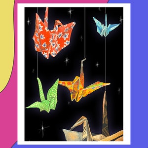 Origami Crane Print Original Painting of Paper Crane Home Decor Surreal ...