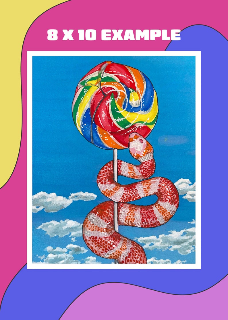 Snake Art Print Original Painting of a Milk Snake and a Lollipop Clouds ...
