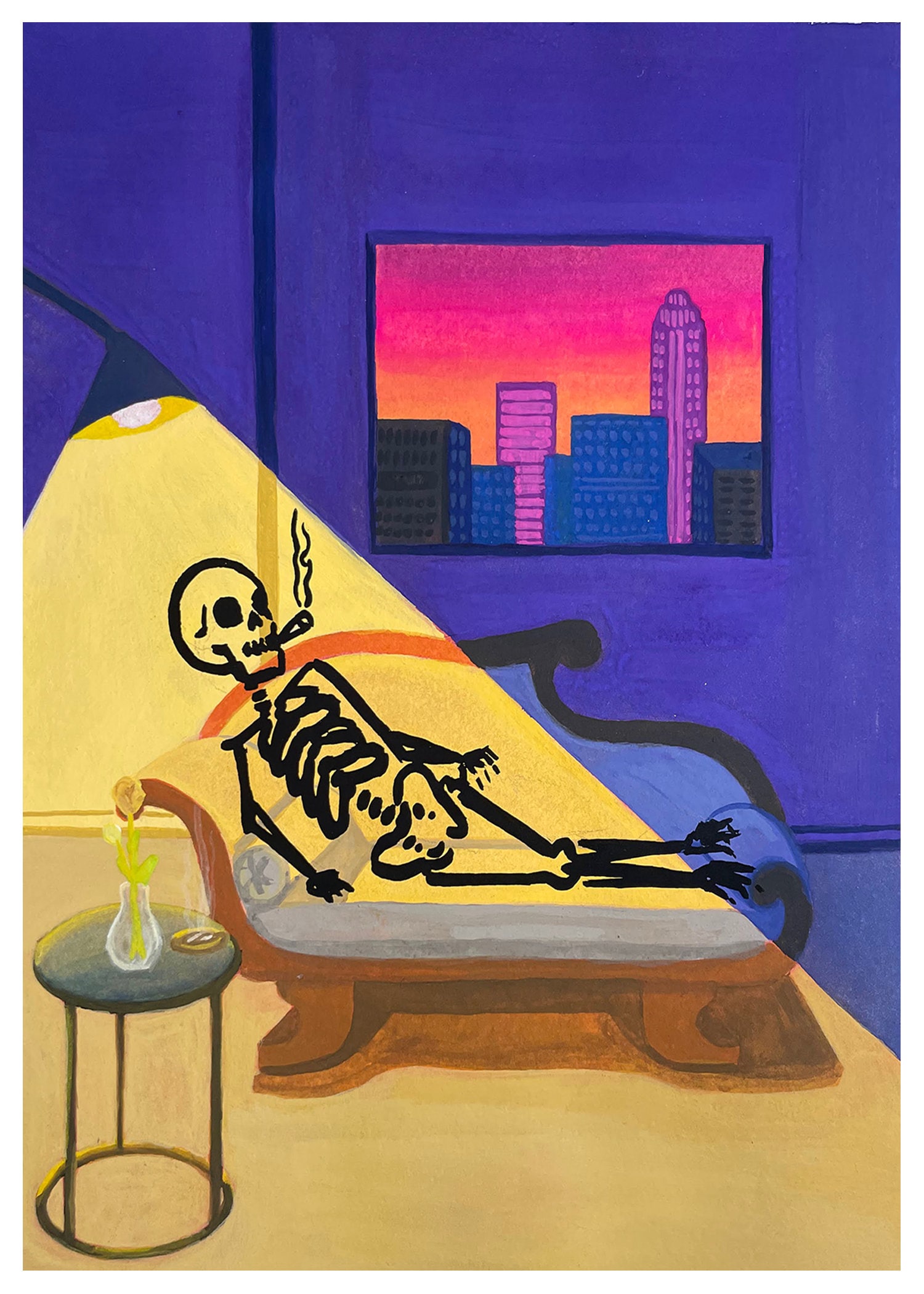 Skeleton Art Print Original Painting of Skeleton Lounging on Couch Home ...