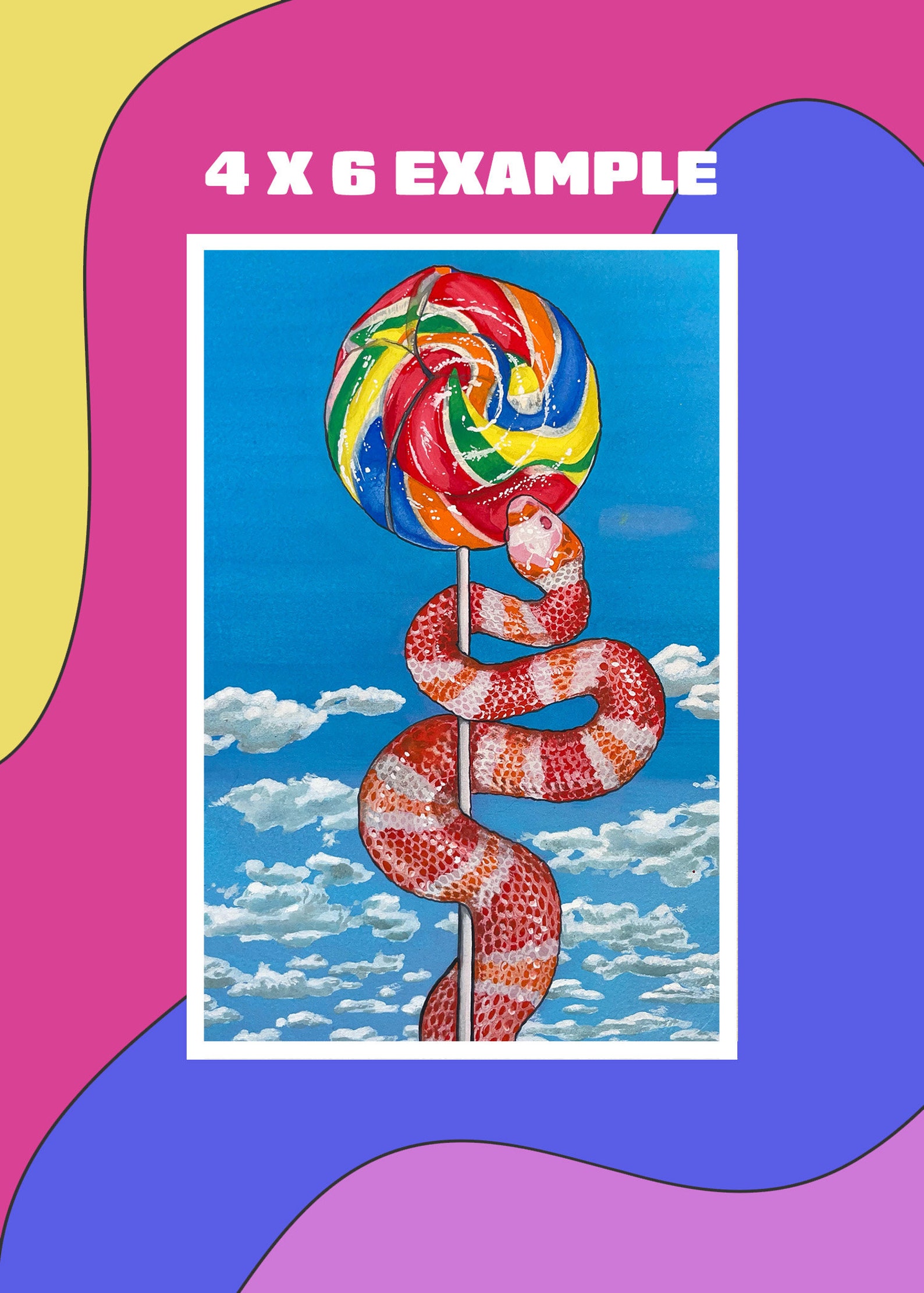 Snake Art Print Original Painting of a Milk Snake and a Lollipop Clouds ...