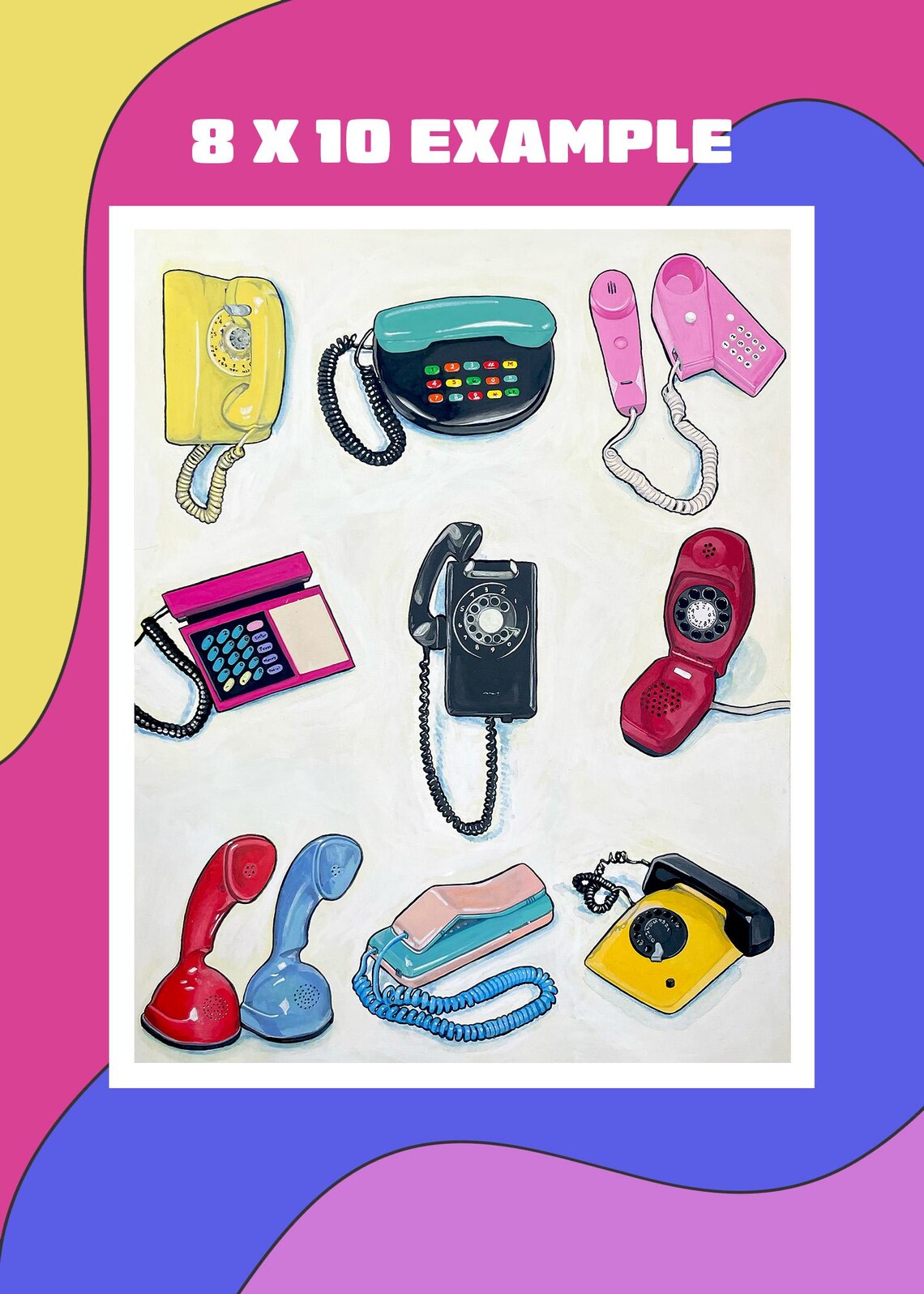 Vintage Telephone Art Print Original Painting of Retro Phones Home ...