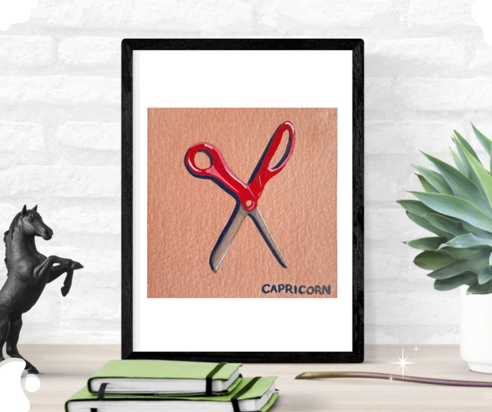 Capricorn Astrological Sign Wall Art Still Life Red Scissors Handmade ...