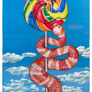 Snake Art Print Original Painting of a Milk Snake and a Lollipop Clouds ...