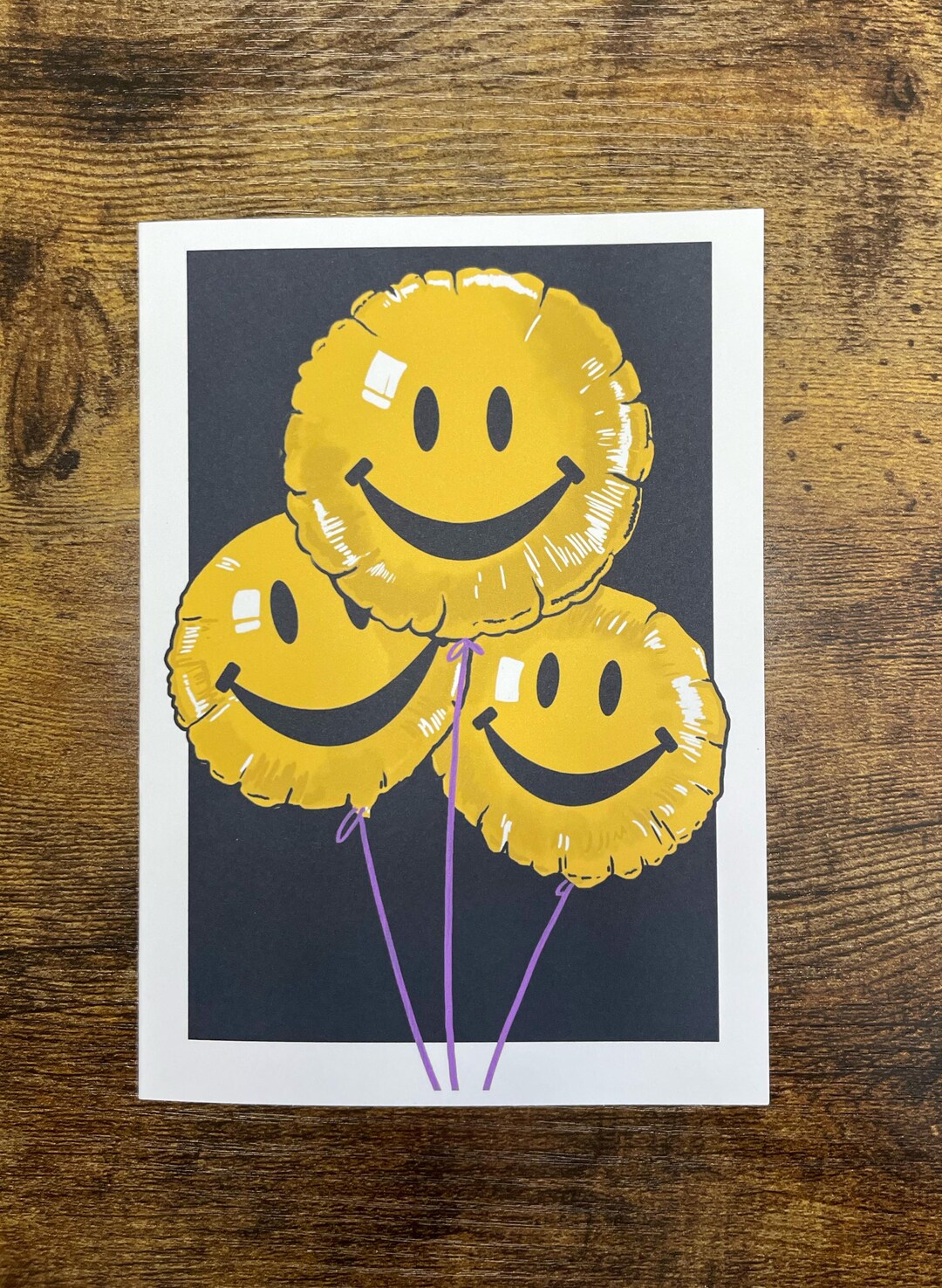 Happy Birthday Greeting Card Smiley Face Balloons 90s Happy Face ...