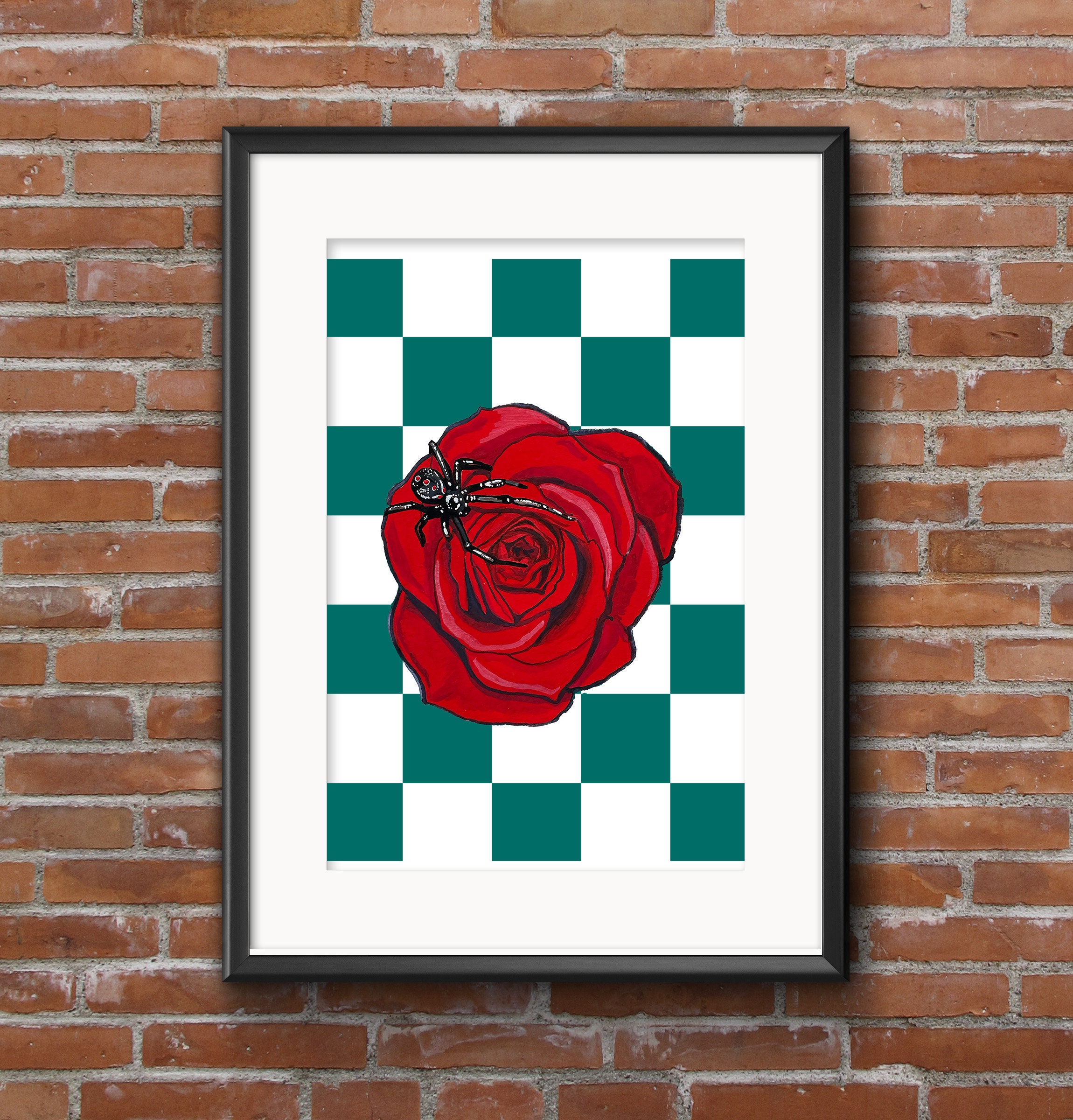 Black Widow Spider Red Rose Surreal Wall Art Print Colorful Floral ...