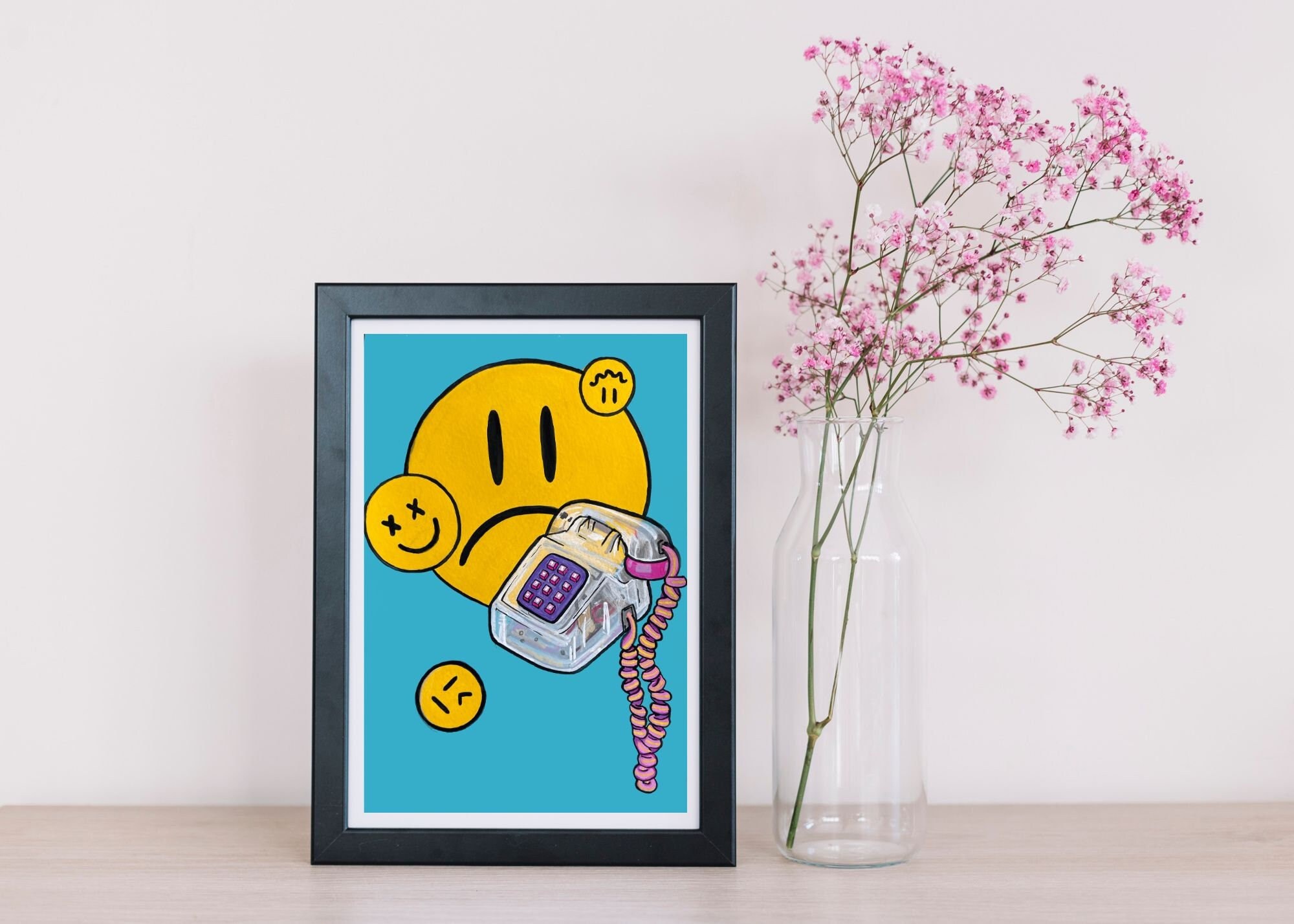 Happy Face Art Print Smiley Face Painting 90s Wall Art Vintage - Etsy