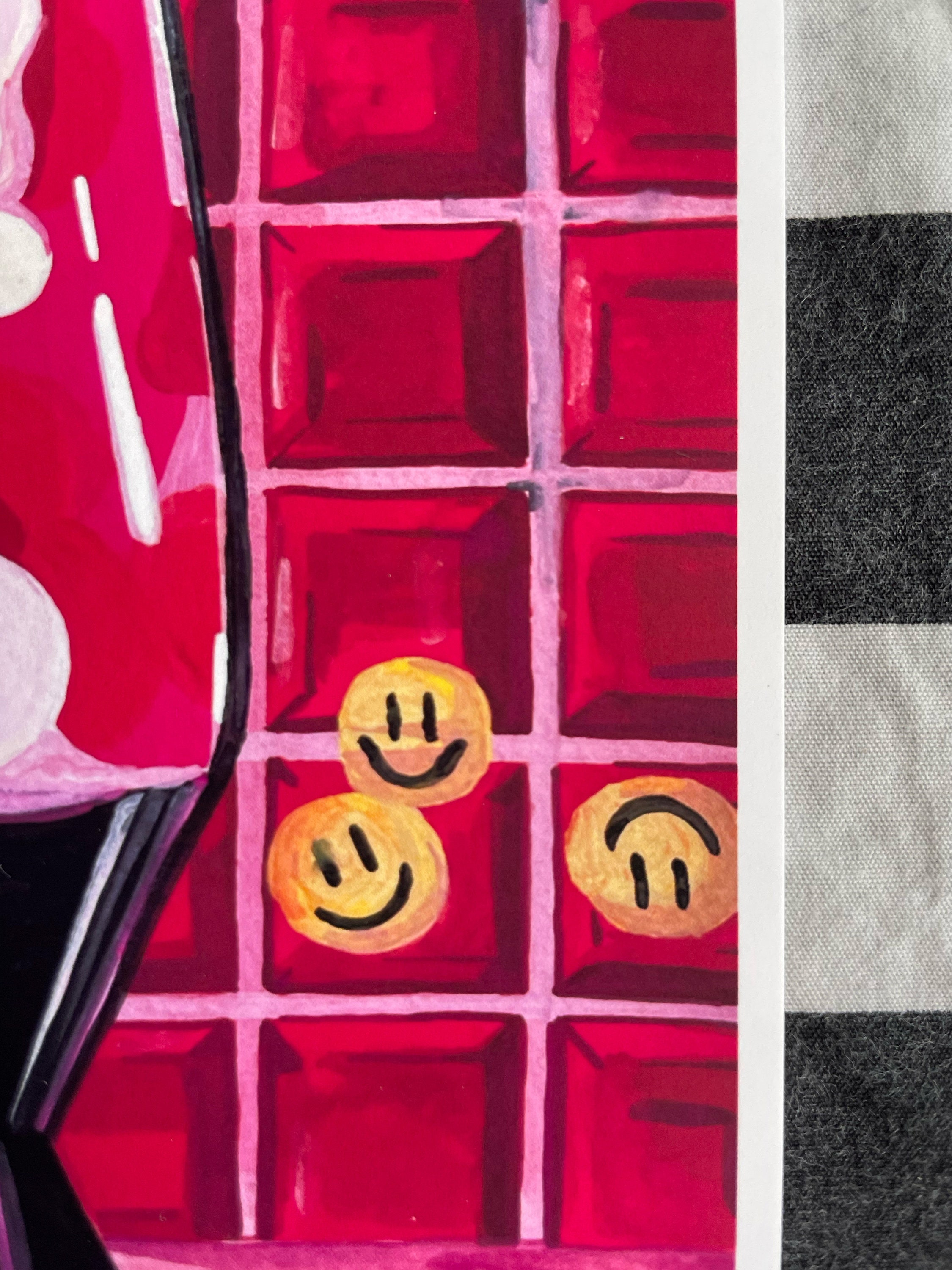 Red Lava Lamp Original Wall Art Print 90s Smiley Pink Handmade Painting ...