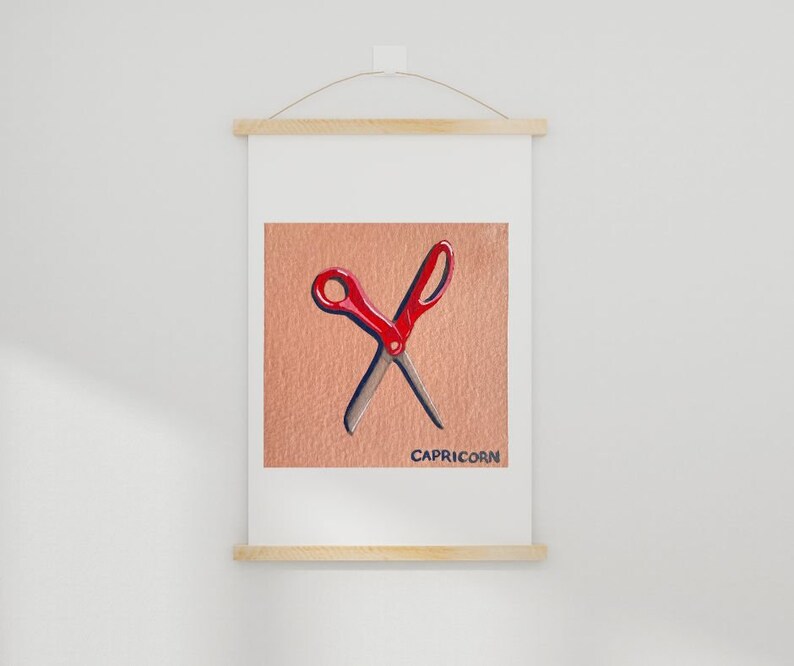 Capricorn Astrological Sign Wall Art Still Life Red Scissors Handmade ...