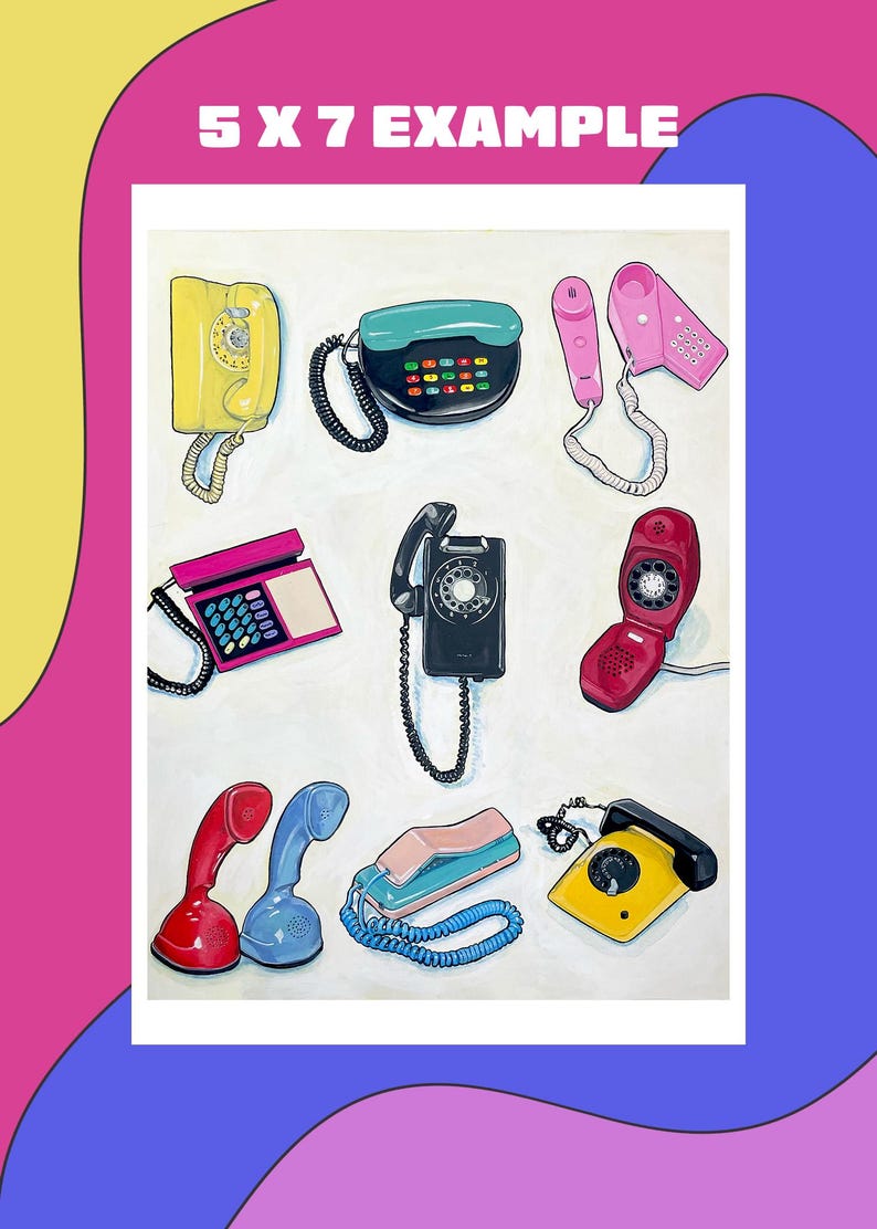 Vintage Telephone Art Print Original Painting of Retro Phones Home ...