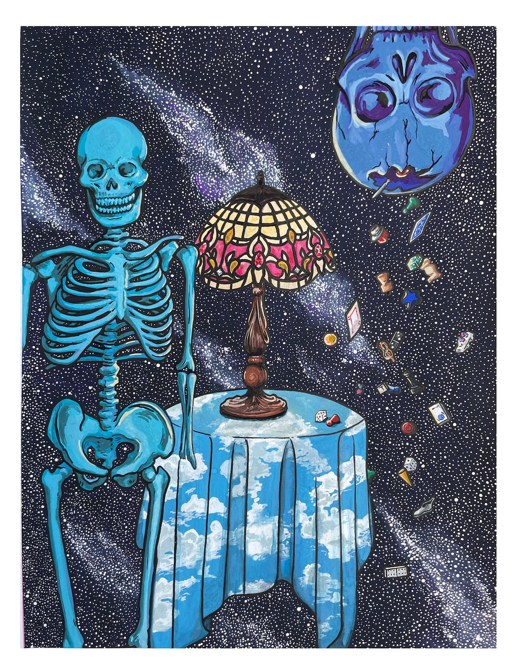 Skeletons Art Print Original Gouache Painting Dreamy Night Sky Galaxy ...