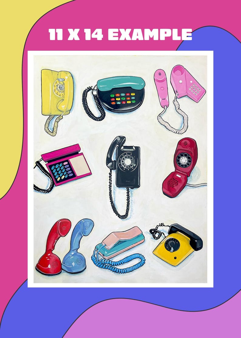 Vintage Telephone Art Print Original Painting of Retro Phones Home ...