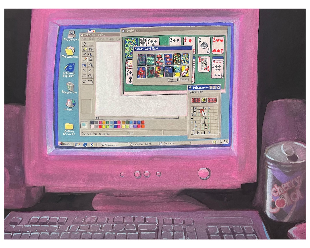 Y2K 1990s Painting MS Paint Minesweeper Solitaire Computer Desk ...