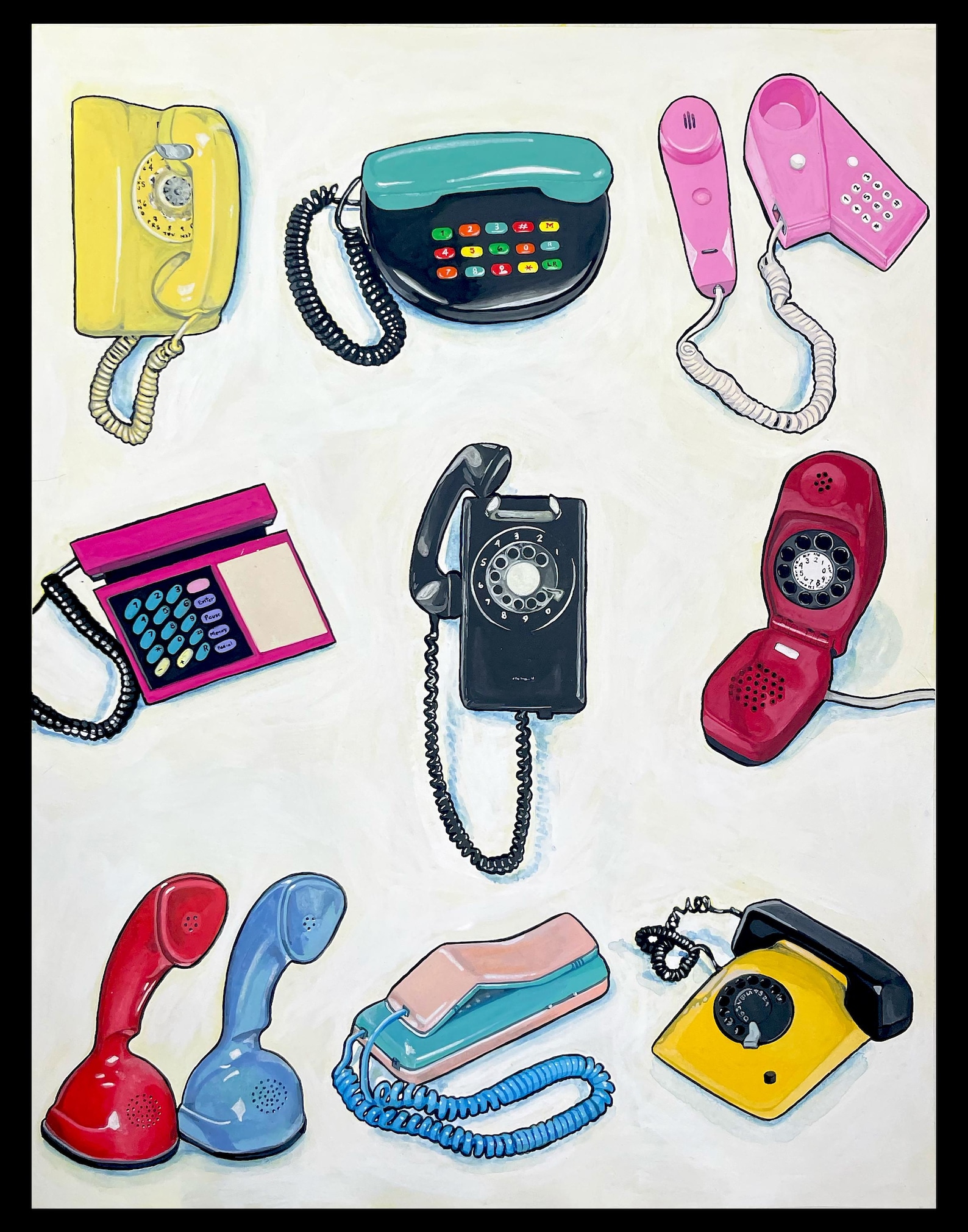 Vintage Telephone Art Print Original Painting of Retro Phones Home ...